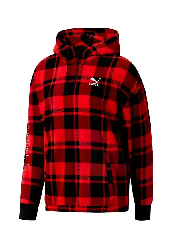 PUMA Check-pattern Drawstring Hoodie - Red