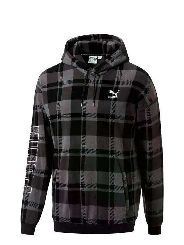 PUMA Check-pattern Drawstring Hoodie - Black