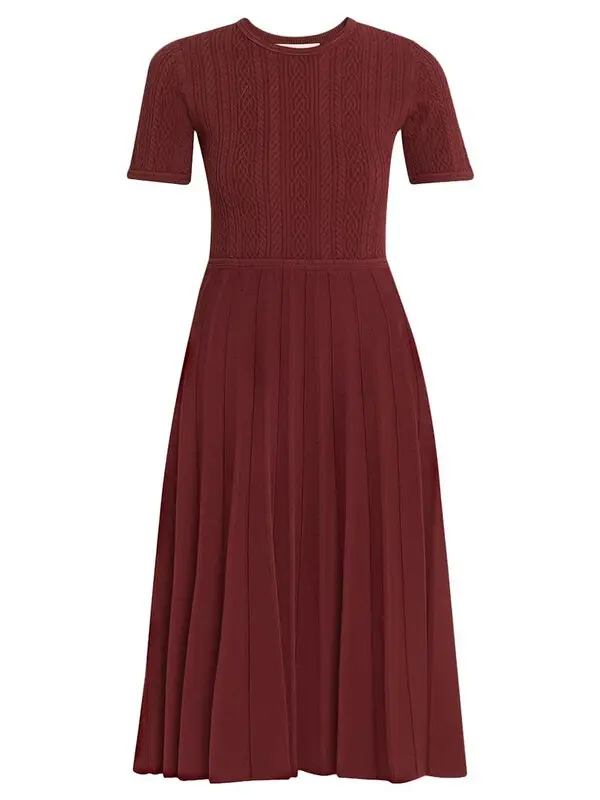 JASON WU Fisherman-knit Pleated Midi Dress - Burgundy