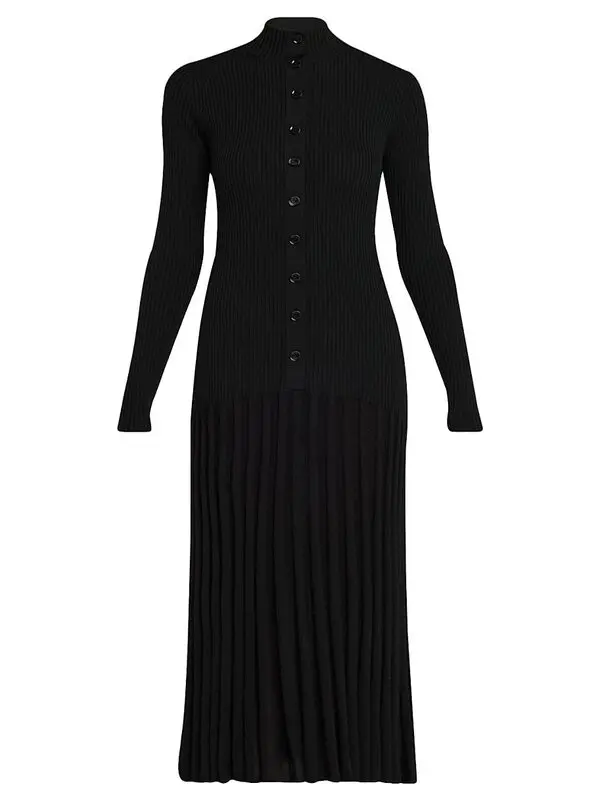 Proenza Schouler Jada Turtleneck Drop-waist Button-front Maxi Dress - Black