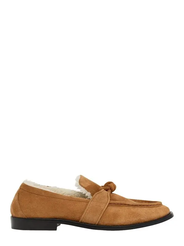 Bottega Veneta Astaire Suede Shearling-lined Knot Loafers - Caramel