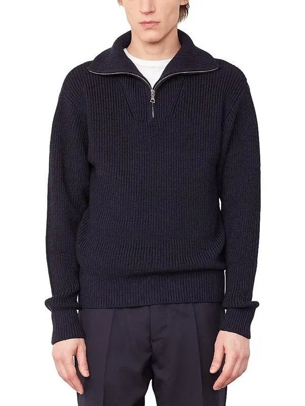Officine Générale Tarek Textured Quarter Zip Sweater - Dark Navy