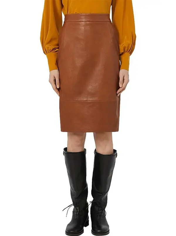Max Mara Papaile Leather Pencil Skirt - Tobacco