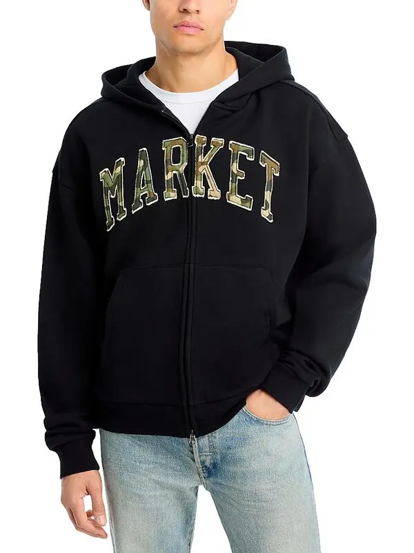 MARKET Camo Logo Zipper Hoodie - Pirate Black