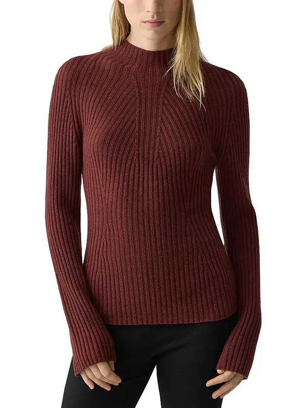 Theory Traveling Rib Mock Neck Cashmere Sweater - Oxblood Red