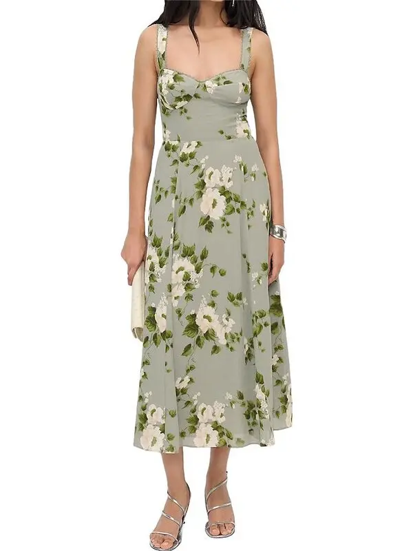 REFORMATION Floral Midi Dress - Greenery