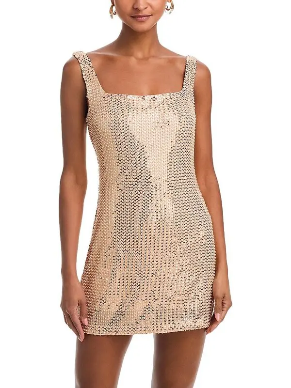 Ramy Brook Andrea Sequinned Mini Dress - Gold Beaded Mesh