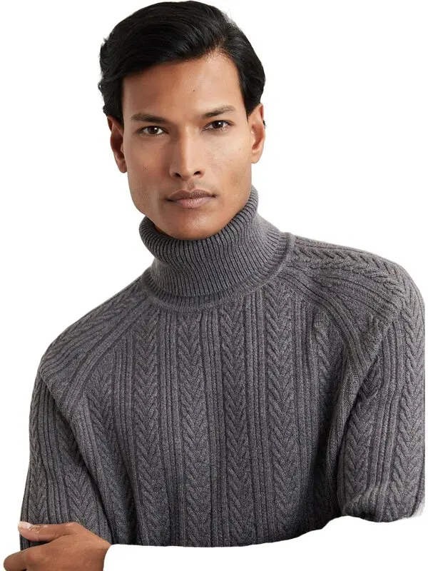 REISS Dartford Cable-knit Wool Jumper - Mid Grey Melange