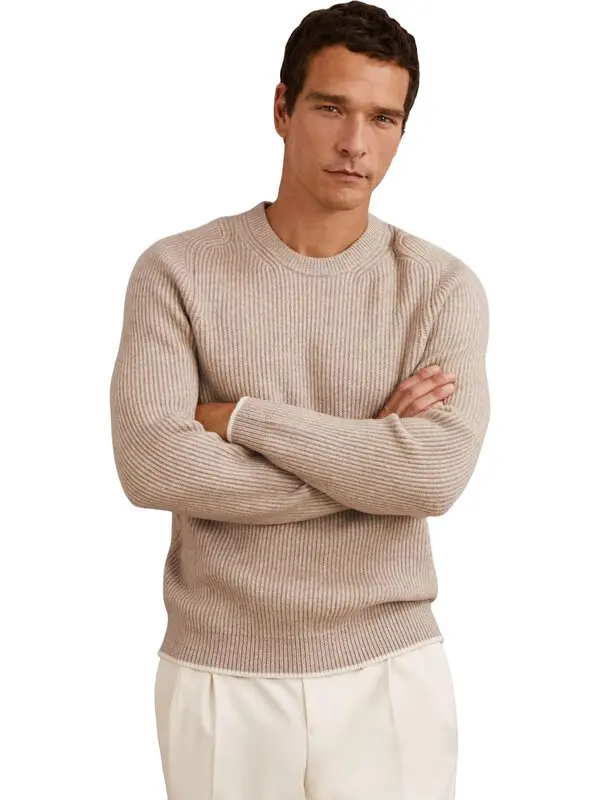 REISS Crammond Brushed Rib-knit Jumper - Oatmeal Brown