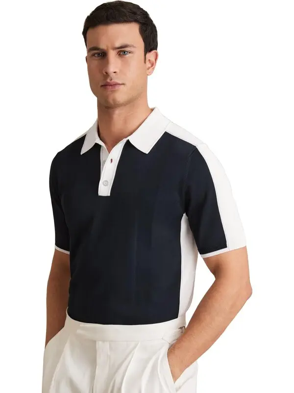 REISS Pentel Colour-block Knit Polo Shirt - Navy/white