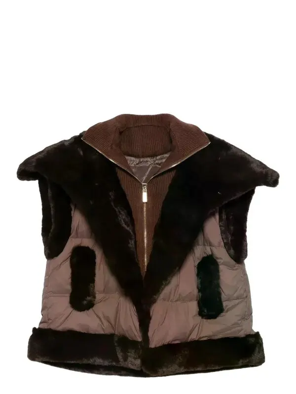 Max & Moi Fur-trimmed Quilted Gilet - Brown