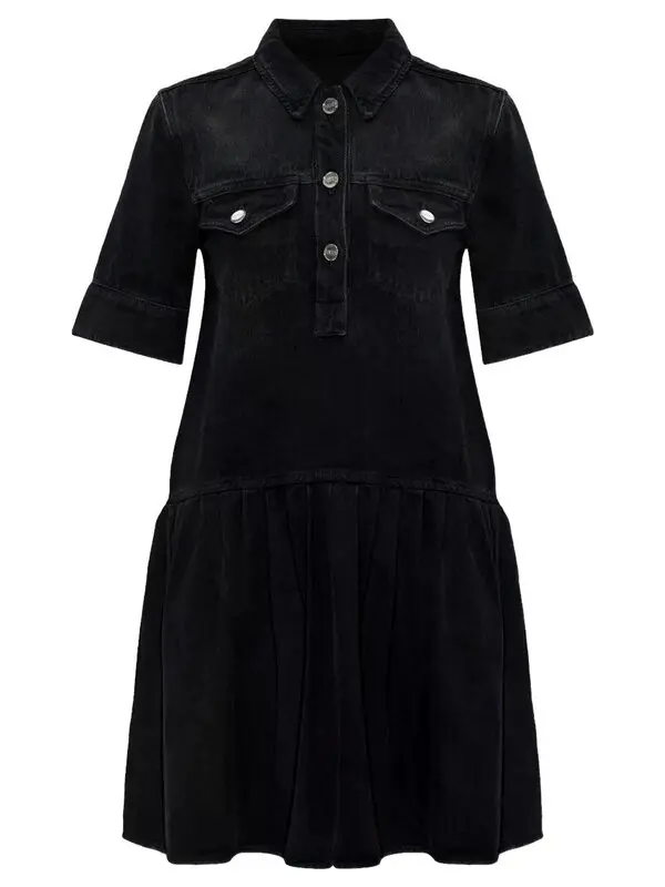 GANNI Short-sleeved Denim Shirt Dress - Black