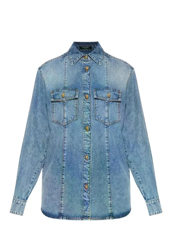 Balmain Point-collar Denim Shirt - Blue