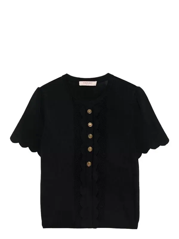 TWINSET Scalloped-trim Cotton Top - Black
