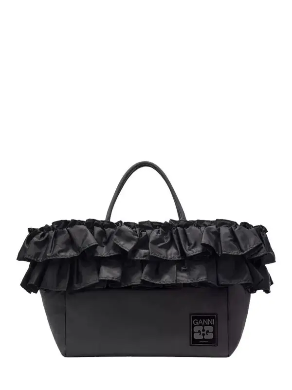 GANNI Ruffled Shoulder Bag - Black