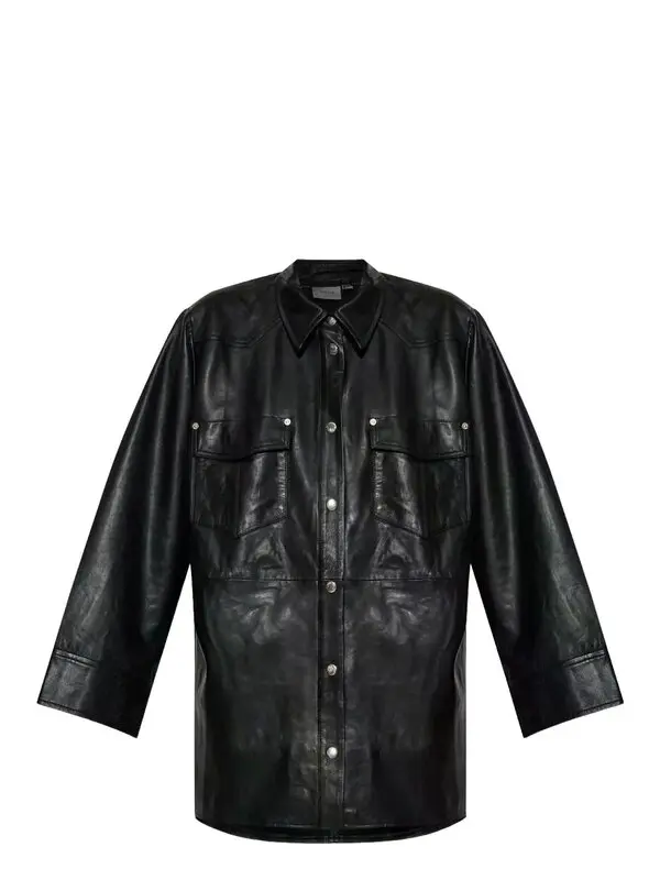 GESTUZ Long-sleeved Leather Shirt - Black