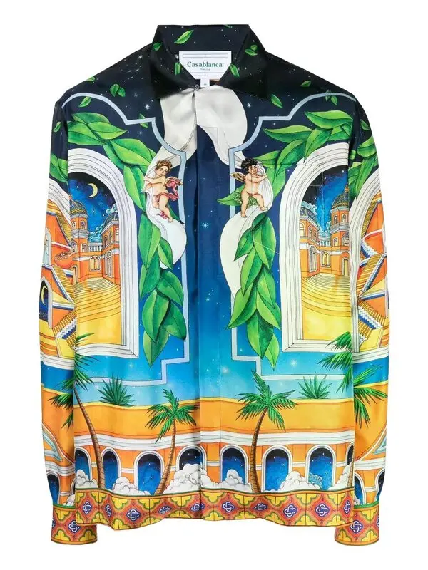 Casablanca Graphic-print Silk Shirt - Blue