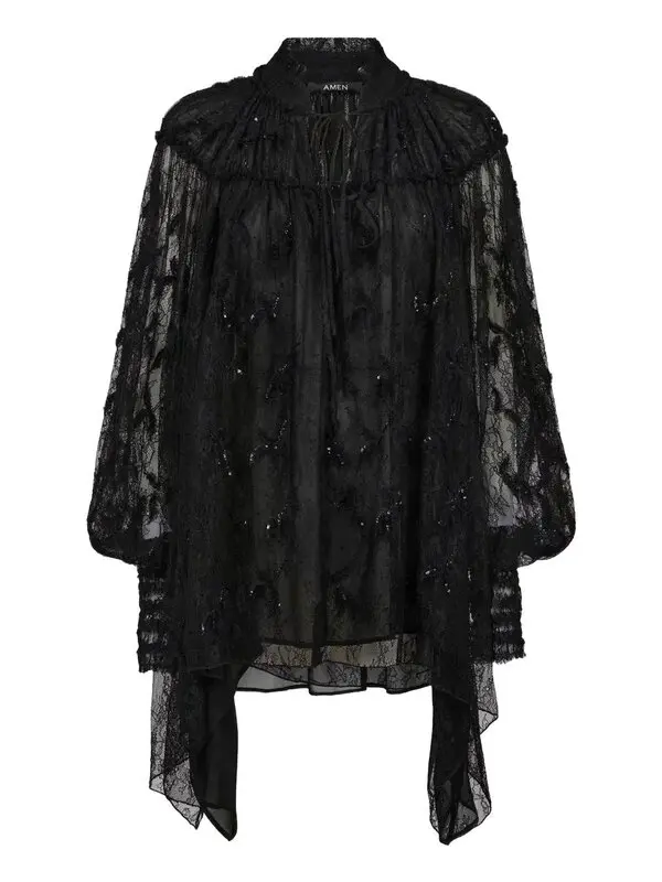Amen Lace Embellished Blouse - Black