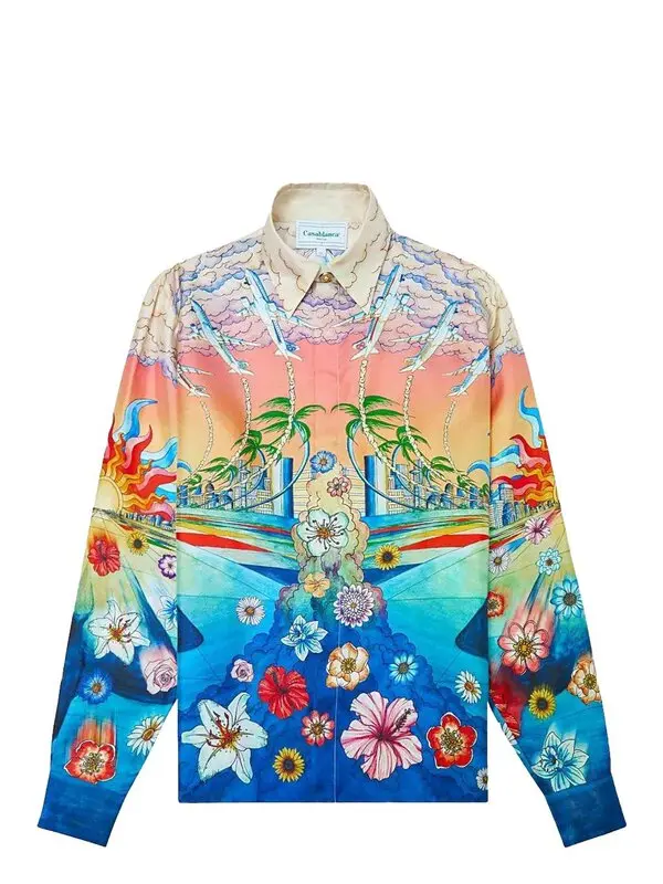 Casablanca L'envol Printed Silk Shirt - Blue