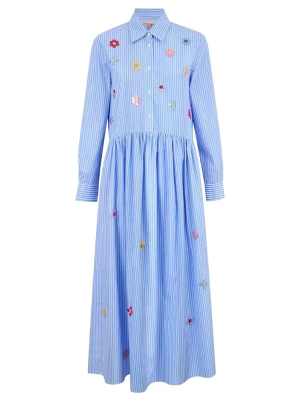 Mira Mikati Button-embroidered Striped Midi Shirt Dress - Blue