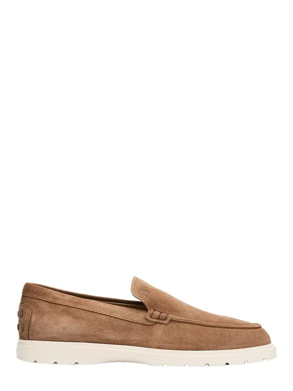 TOD'S Suede Rubber-sole Slipper Loafers - Noce Chiaro
