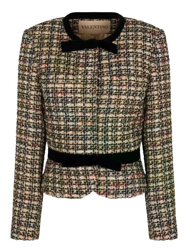 Valentino Garavani Tweed Jacket With Bow Belt - Neutrals