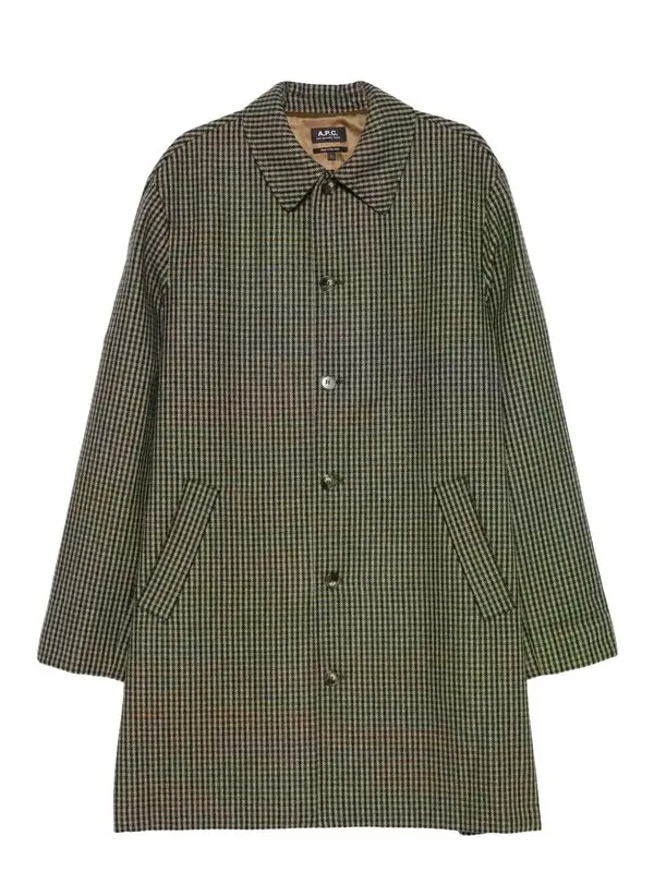 A.p.c. Checked Button-fastening Coat - Brown