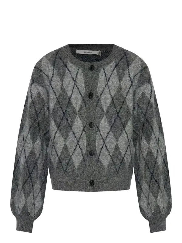 GESTUZ Argyle Check Cardigan - Grey