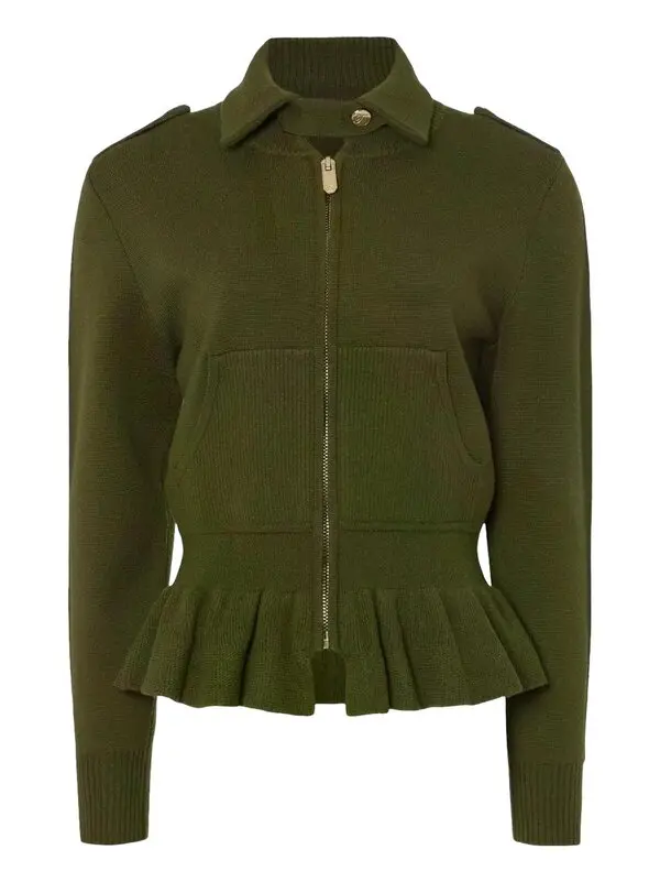 TEMPERLEY LONDON Ruffled Knit Napoleon Jacket - Pine Green