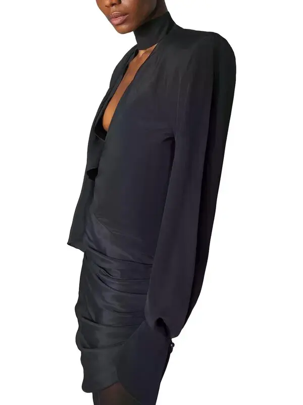 MUGLER Padded-shoulder High-neck Mini Dress - Black