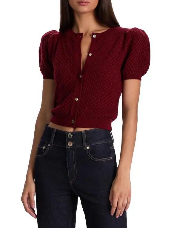 Alice + Olivia Sabine Puff Sleeve Cashmere Blend Sweater - Oxblood