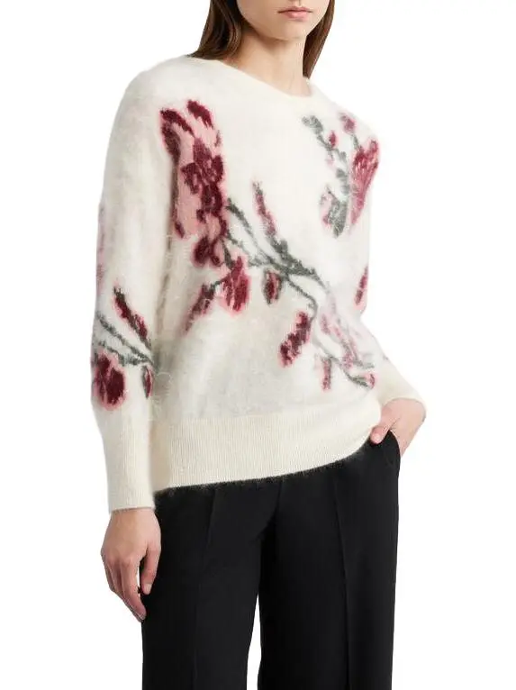 Elie Tahari Roberta Floral Cashmere Crewneck Sweater - Horizon Blue Floral