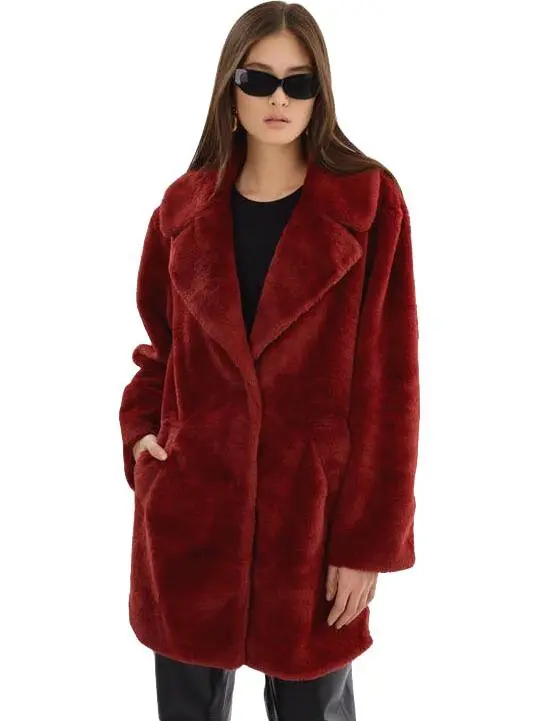 LAMARQUE Linnea Faux Fur Coat - Maroon
