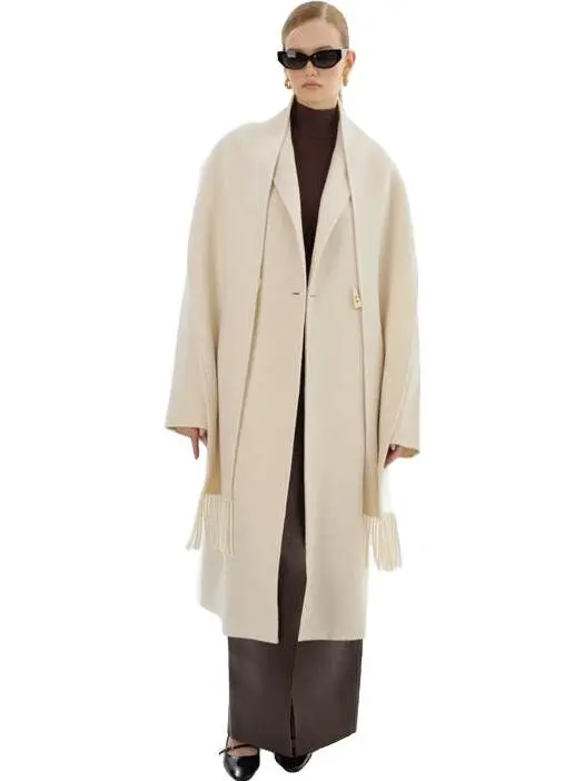 LAMARQUE Wool Scarf Coat - Winter White