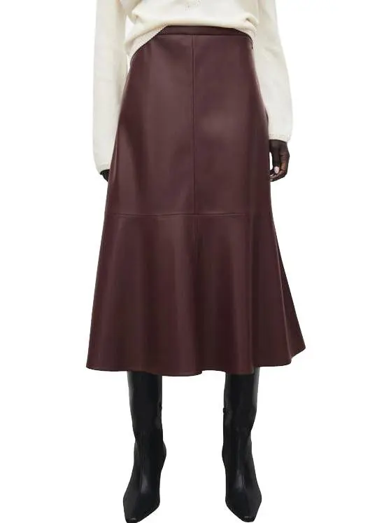 Mango Faux Leather A-line Midi Skirt - Maroon