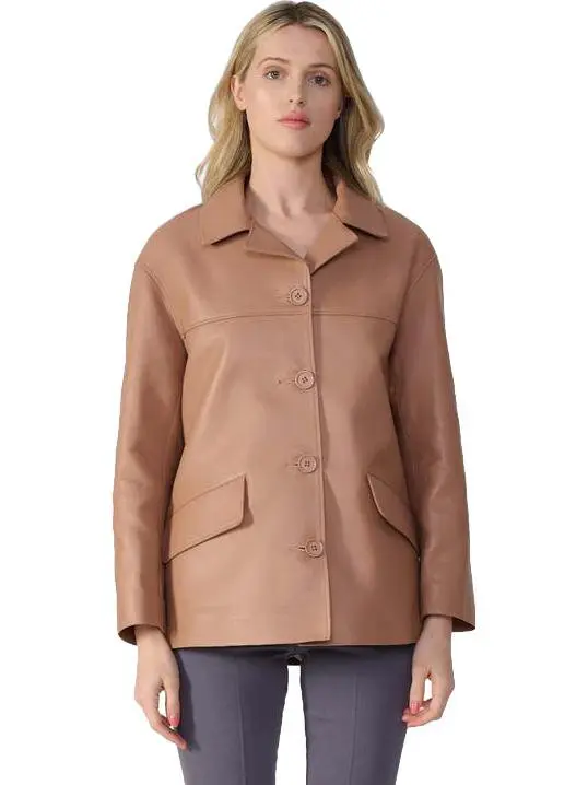 FURNIQ UK Colette Leather Jacket - Mocha Brown
