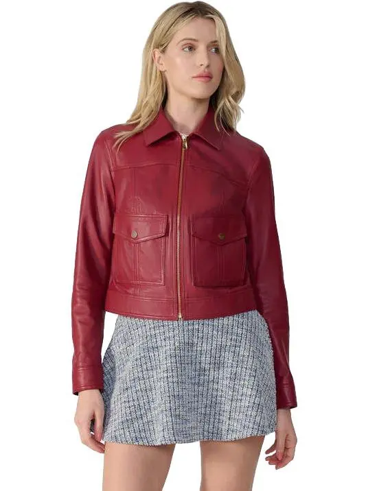 FURNIQ UK Flora Leather Jacket - Light Burgundy