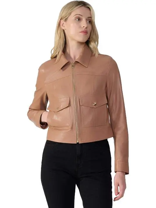 FURNIQ UK Flora Leather Jacket - Mocha Brown