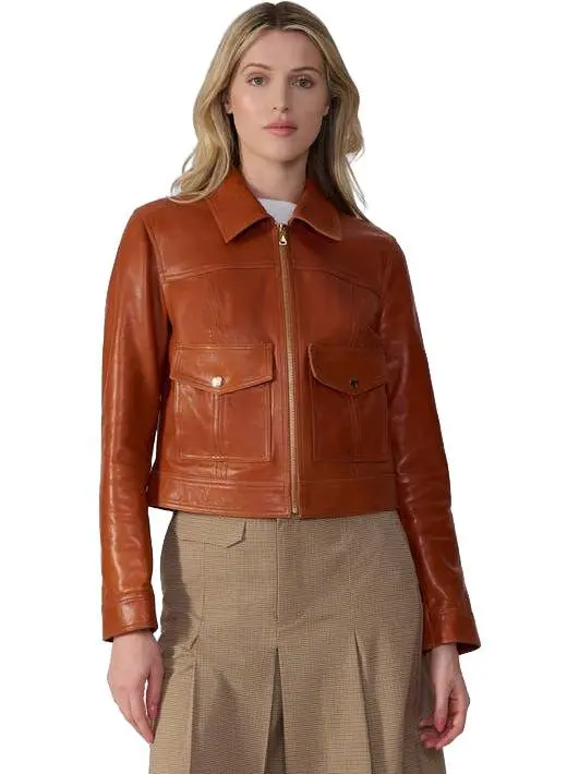 FURNIQ UK Flora Leather Jacket - Whiskey