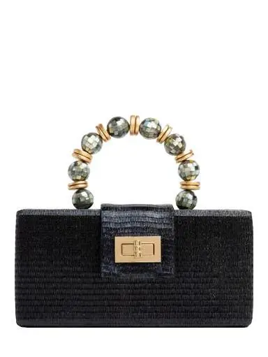 SOLI & SUN The Serena Clutch With Shell Inlay Bead Handle - Black