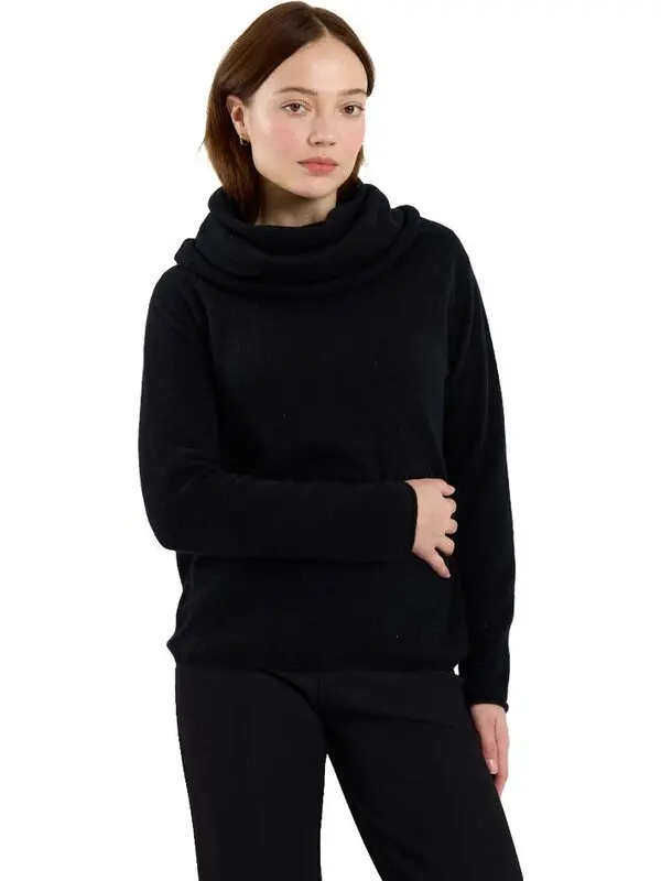 BRODIE CASHMERE Hannah Hooded Cowl Cashmere Sweater - Black