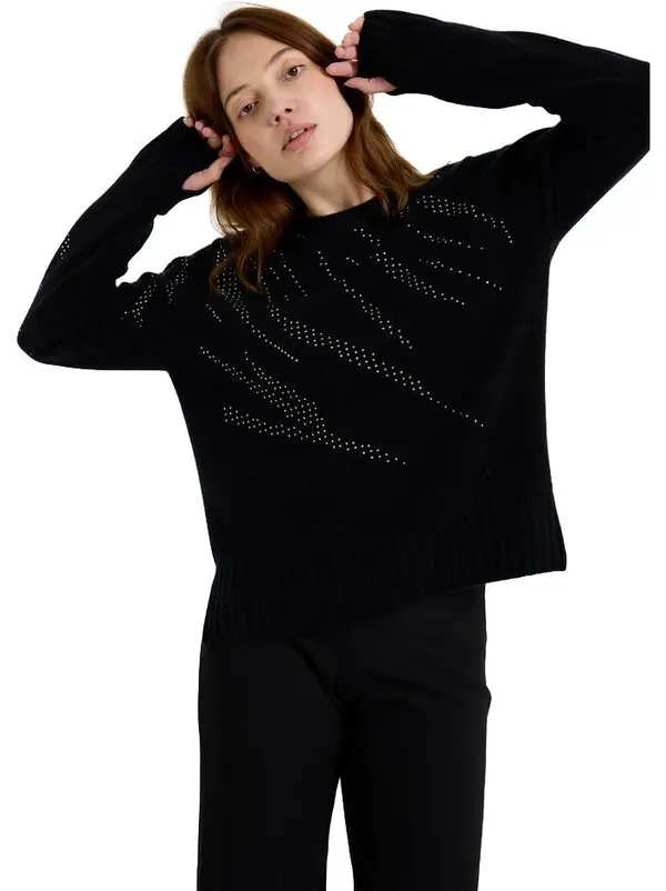 BRODIE CASHMERE Hot Fix Zebra Cashmere Sweater - Black