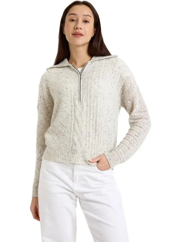 BRODIE CASHMERE Mix Cable 100% Cashmere Half Zip Sweater - Forst
