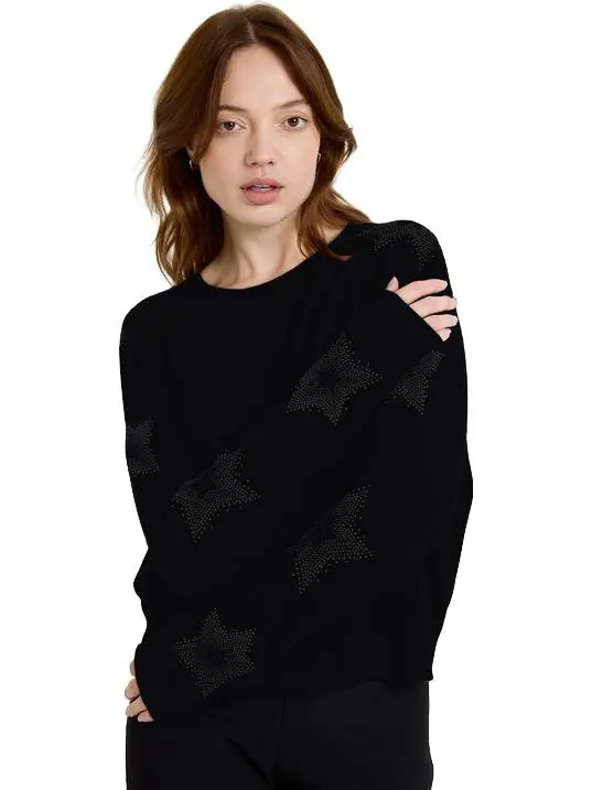 BRODIE CASHMERE 100% Cashmere Stardust Sleeve Sweater - Black With Black Studs
