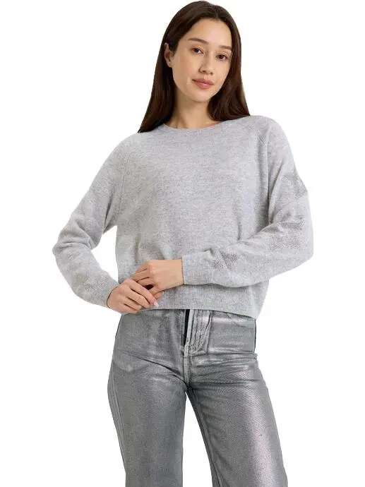 BRODIE CASHMERE 100% Cashmere Stardust Sleeve Sweater - Super Grey