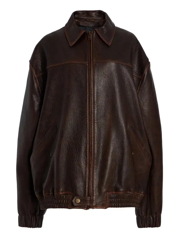 Simkhai Huntington Oversized Leather Jacket - Brown