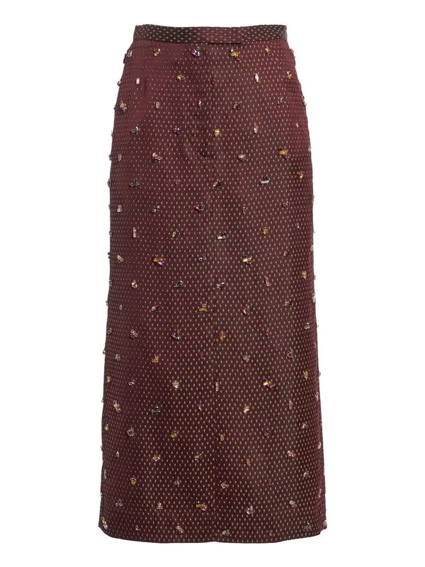 Dries Van Noten Sandora Embellished Jacquard Midi Skirt - Burgundy