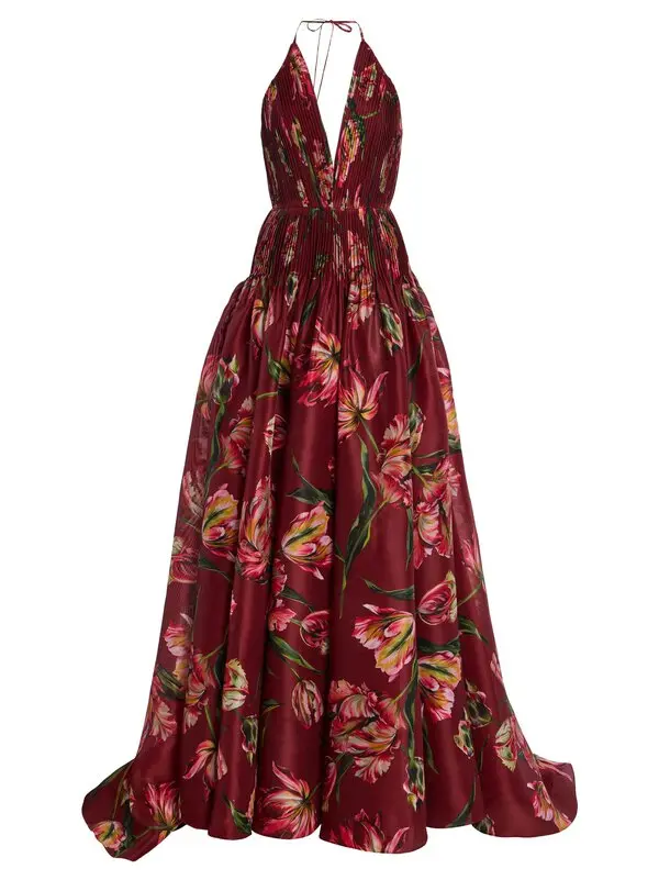 Carolina Herrera Floral-print Silk-gazar Gown - Red