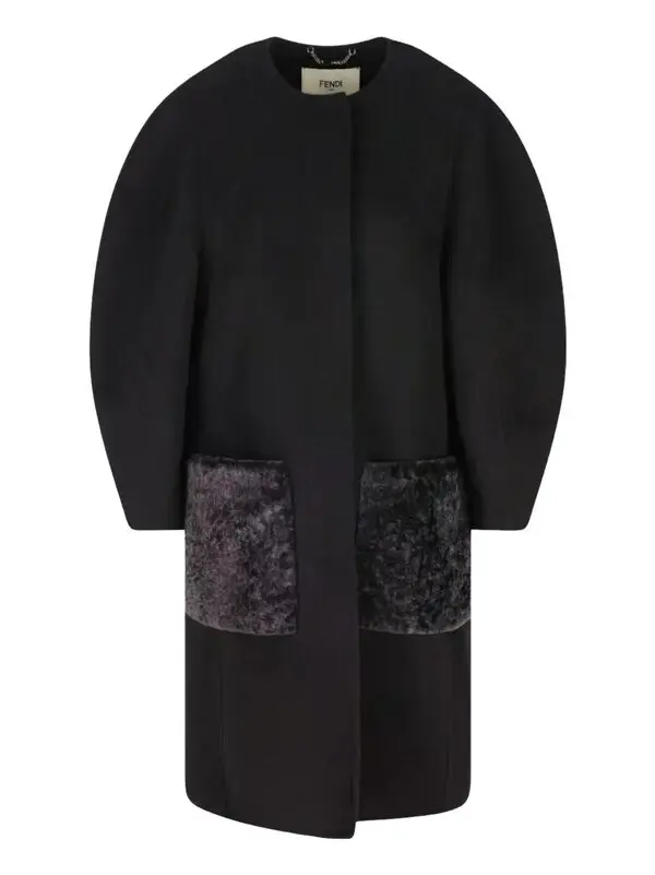 Fendi Puff-sleeve Coat With Velvet Pocket Trim - Black