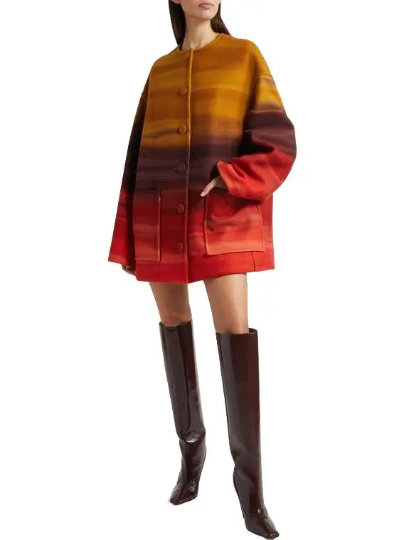 Ulla Johnson Ambrose Ombré Stripe Oversized Melton Wool Blend Coat - Agate